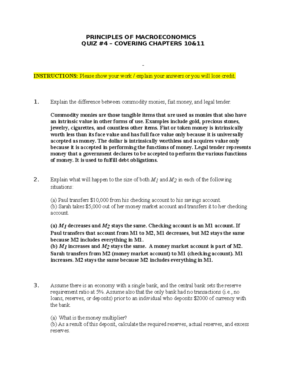 Quiz4 Answers - practice material - PRINCIPLES OF MACROECONOMICS QUIZ ...
