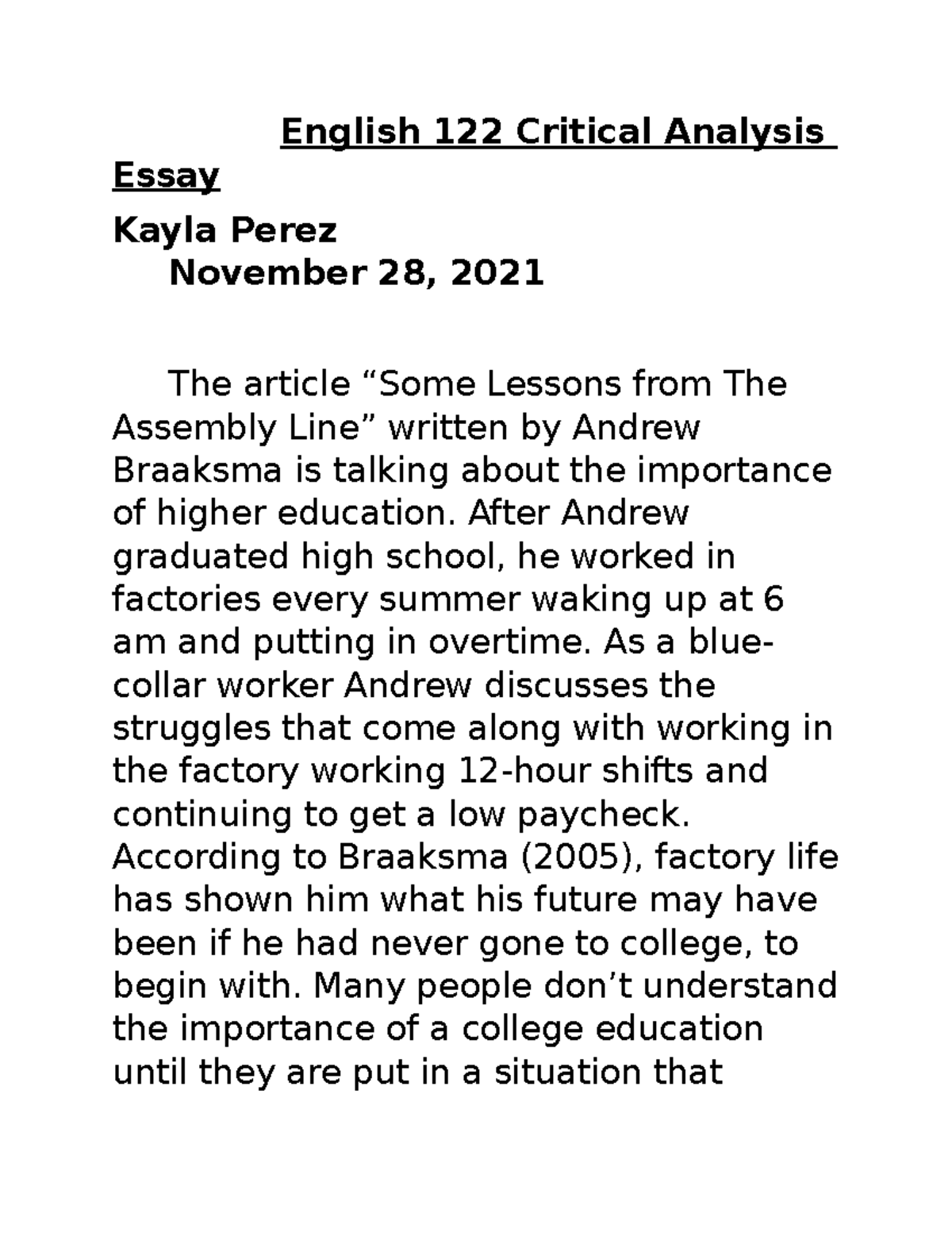 English 122 Critical Analysis Essay - English 122 Critical Analysis ...