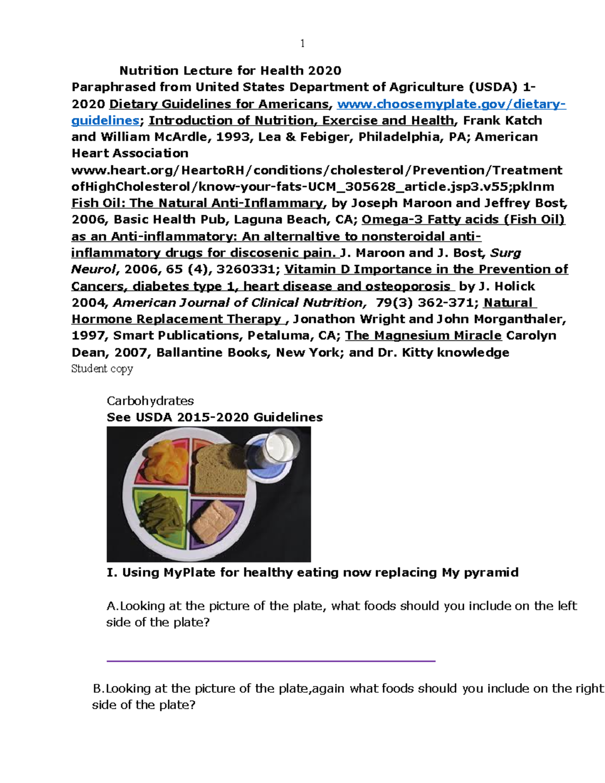 Health & Nutrition - Nutrition Lecture for Health 2020 Paraphrased from ...