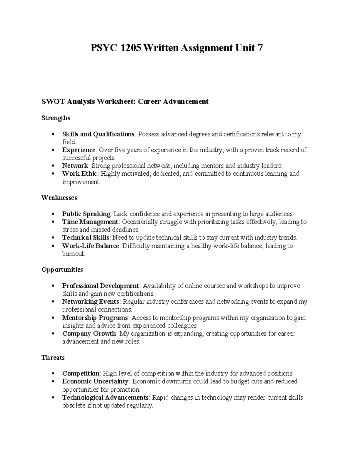 Psyc 1205 Written Assignment Unit 7 Psyc 1205 Written Assignment Unit