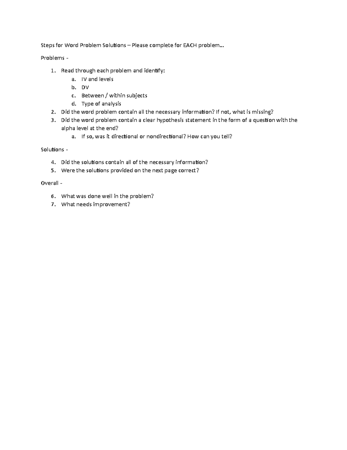 Steps for Word Problem Solutions - .. Problems - Read through each ...