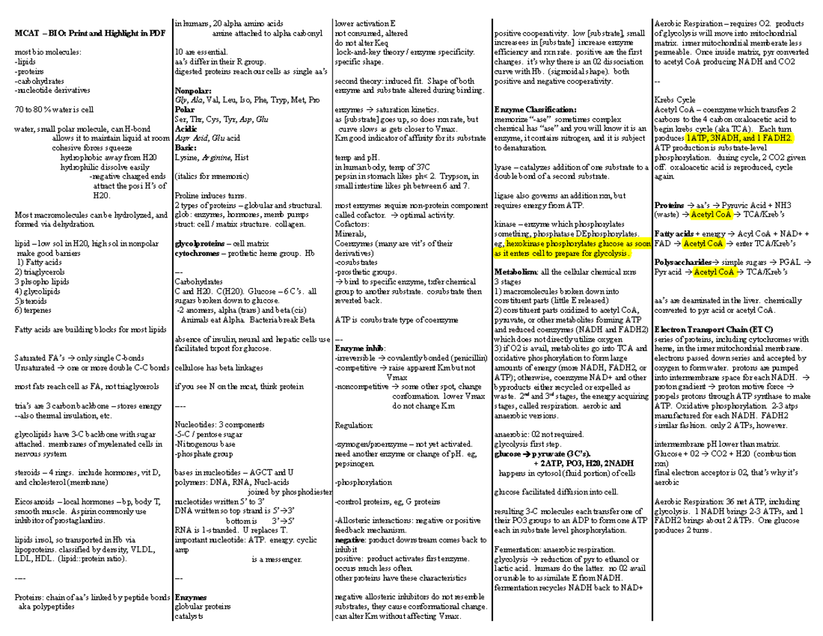 Wills MCATnotes - mcat lectural notes main pont in cell biology - MCAT ...