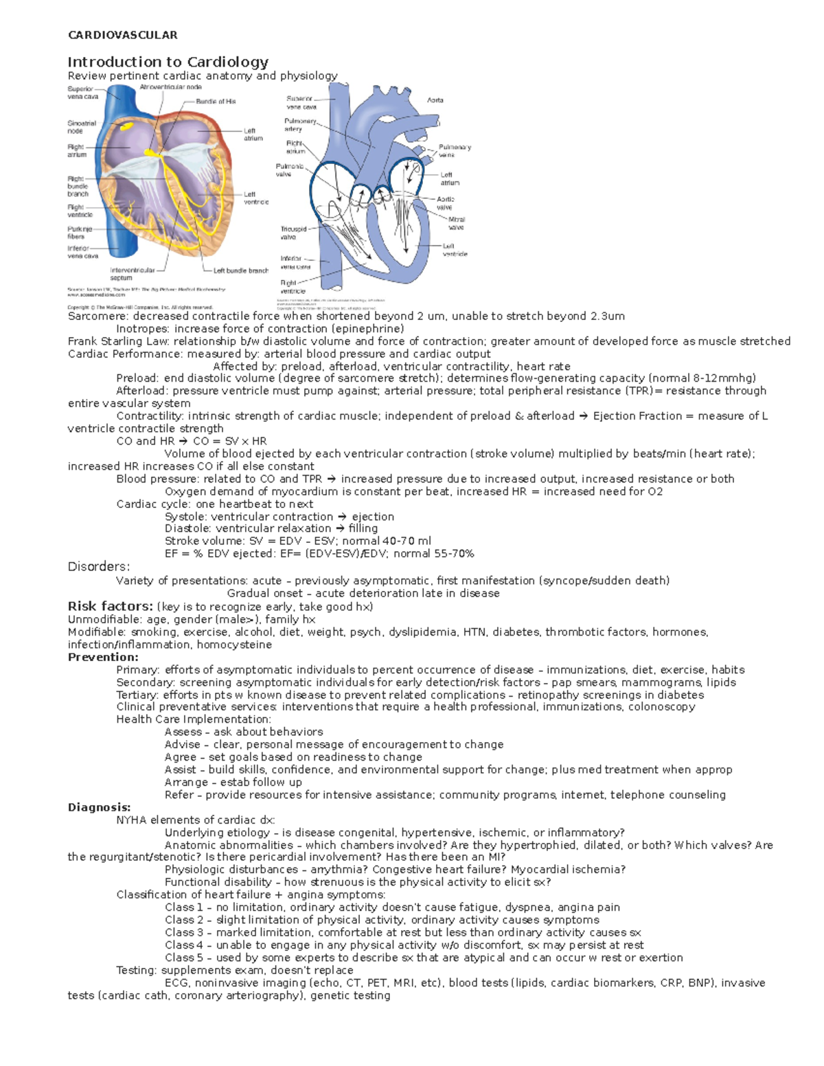 CMS 1- Intro to cardiac - CARDIOVASCULAR Introduction to Cardiology ...
