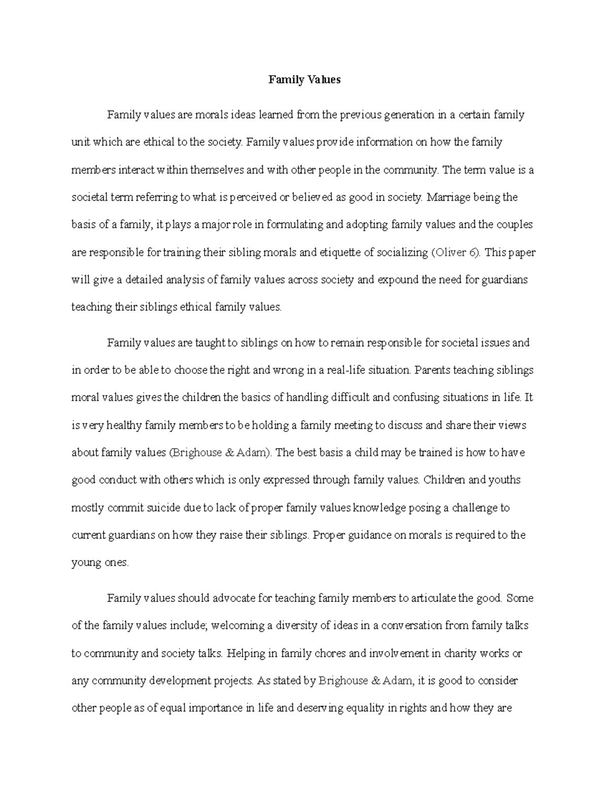 Family values - Family values provide information on how the family ...