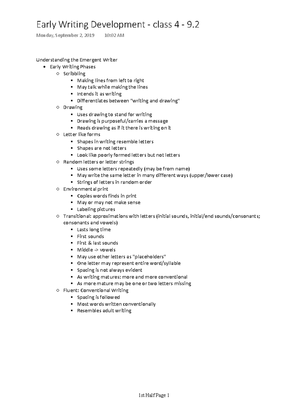 Early Writing Development - class 4 - Monday, September 2, 2019 10:02 ...