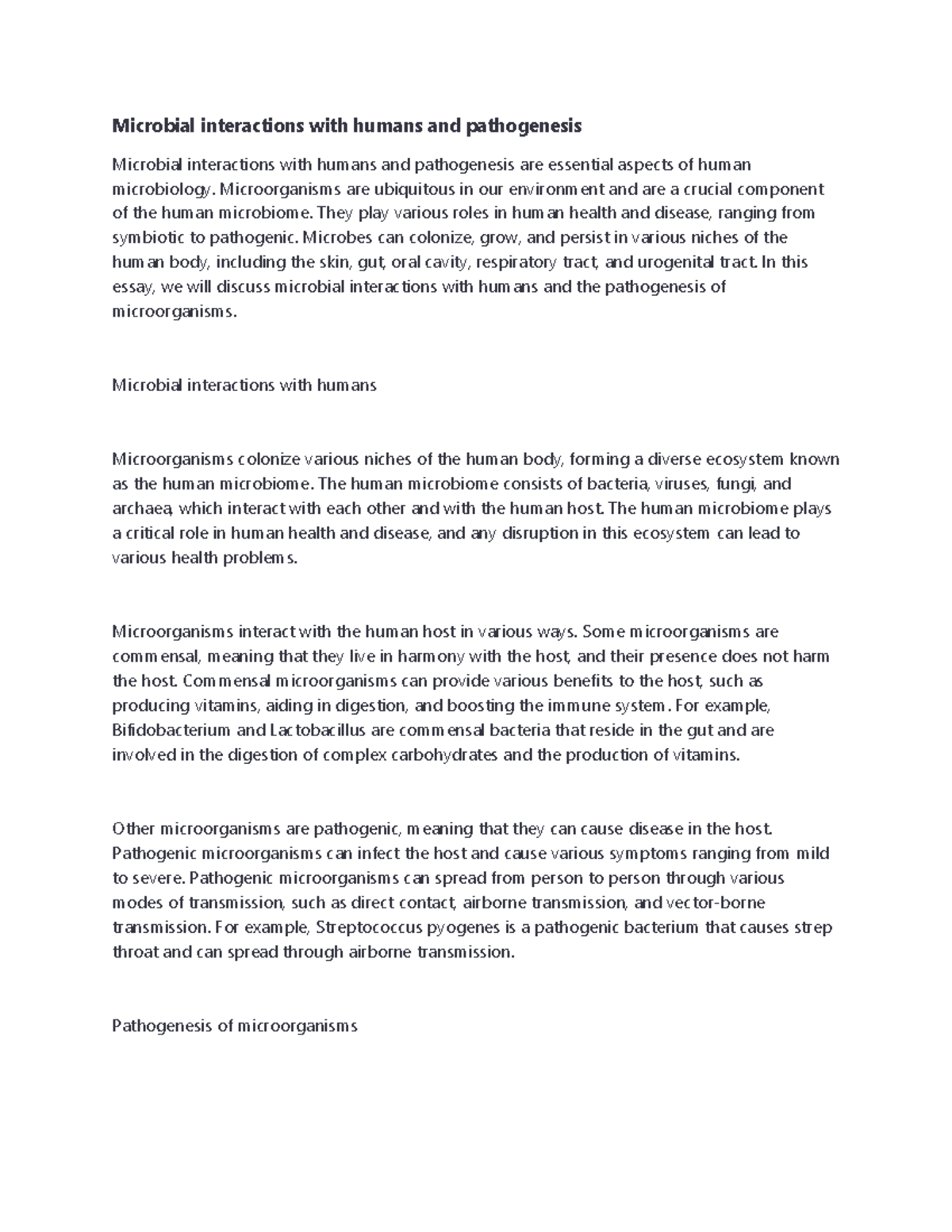 BIOL 284 - Microbial interactions with humans and pathogenesis ...