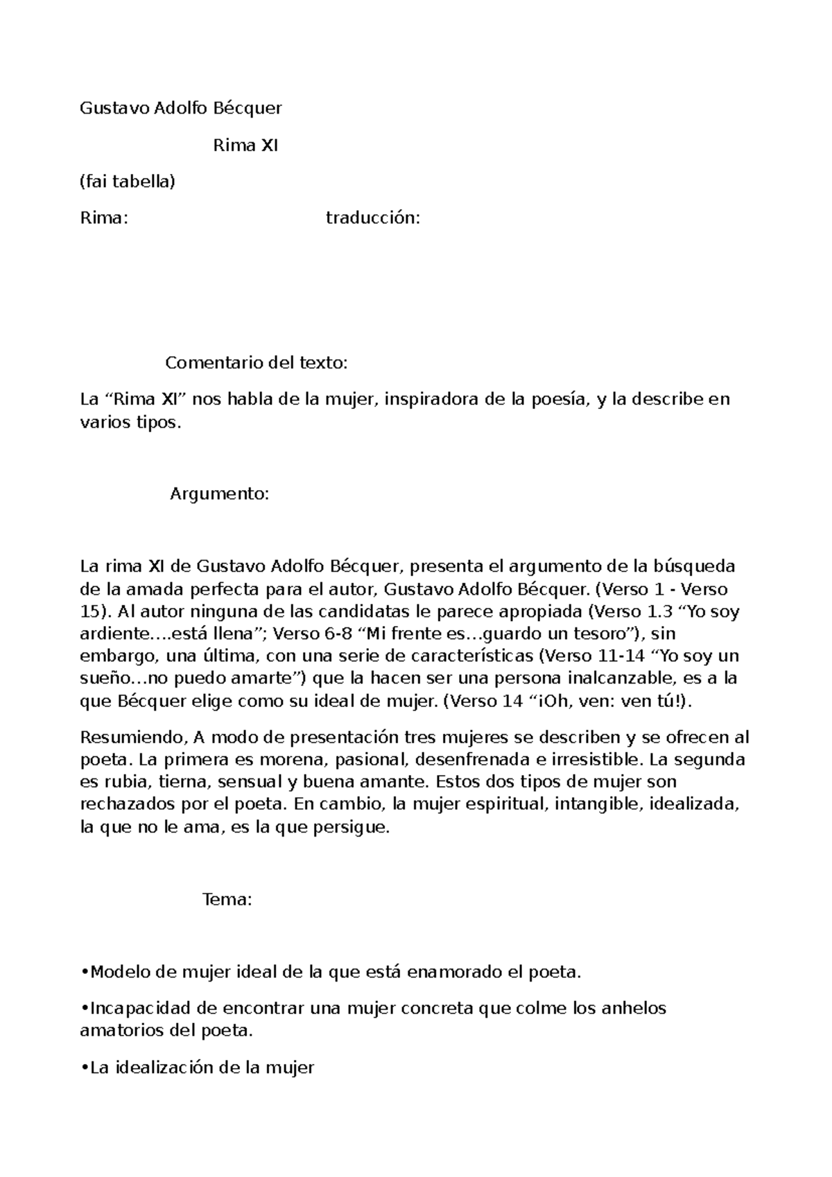 Gustavo Adolfo Bécquer - Gustavo Adolfo Bécquer Rima XI (fai tabella ...