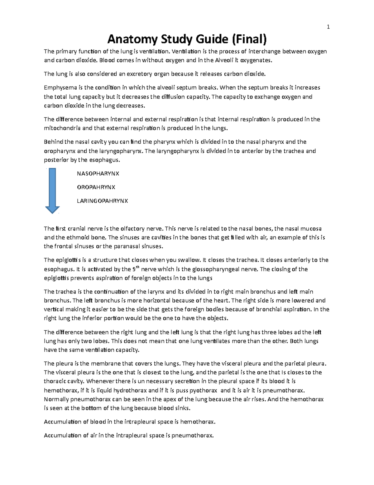 Anatomy final (kat ) - Lecture - Anatomy Study Guide (Final) The ...