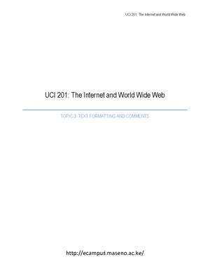 UCI 201 Introduction to Internet and World Wide Web - UCI 201: Internet ...
