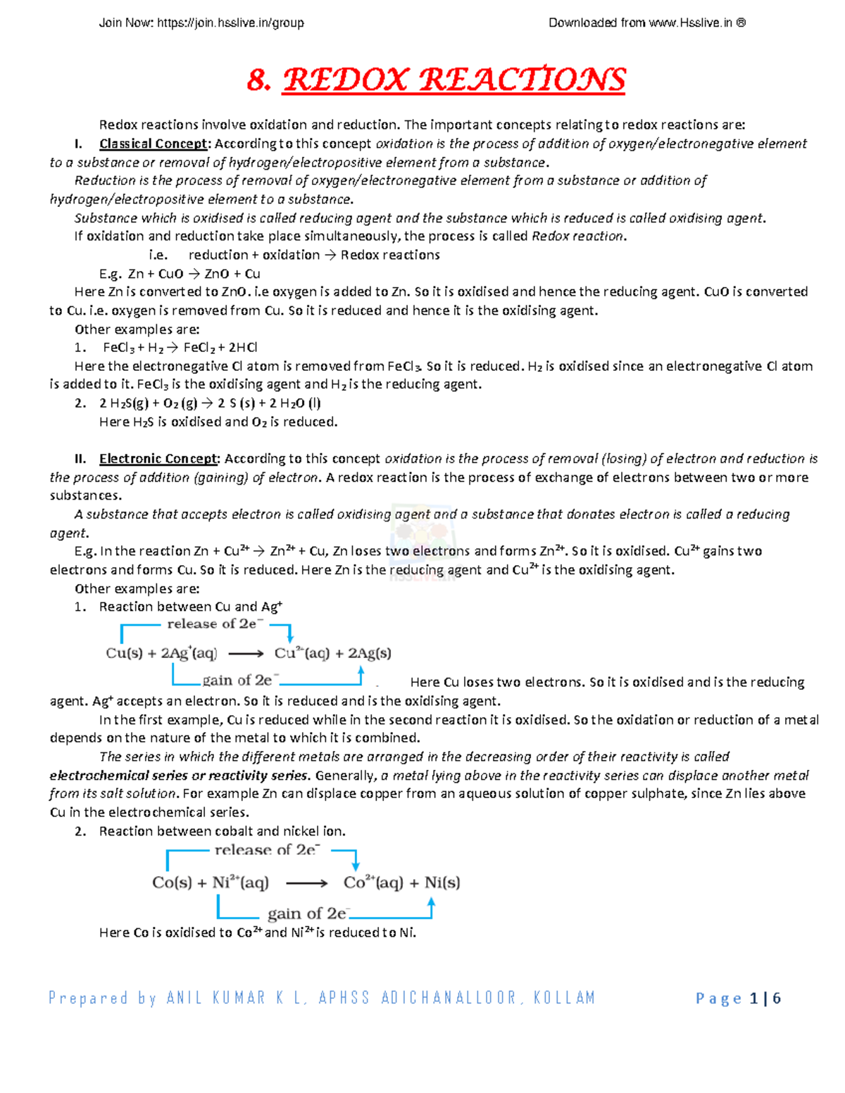 +1chemistry chapter -8 - 8. REDOX REACTIONS Redox reactions involve ...