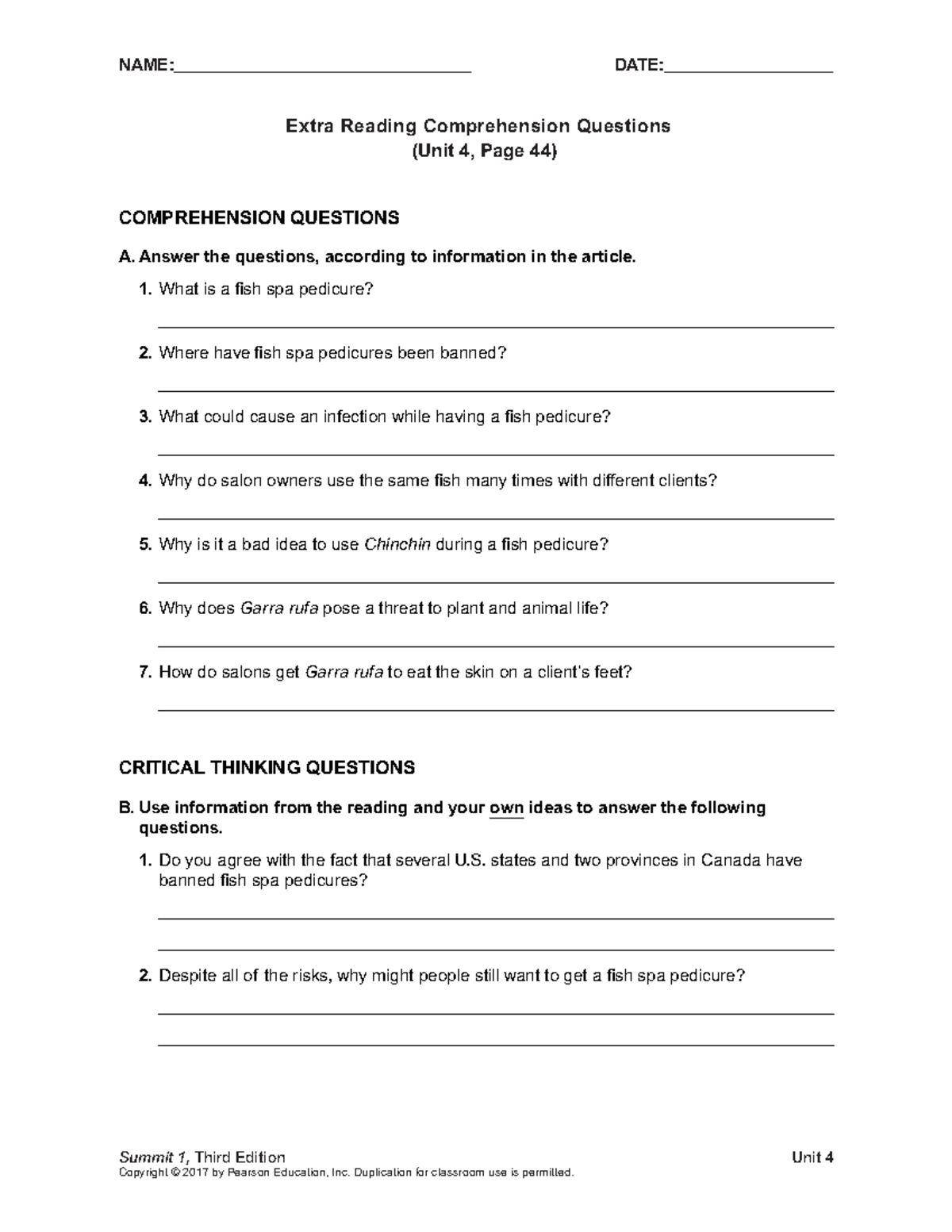 04-Reading Comprehension Unit 4 PDF - Copyright © 2017 by Pearson ...
