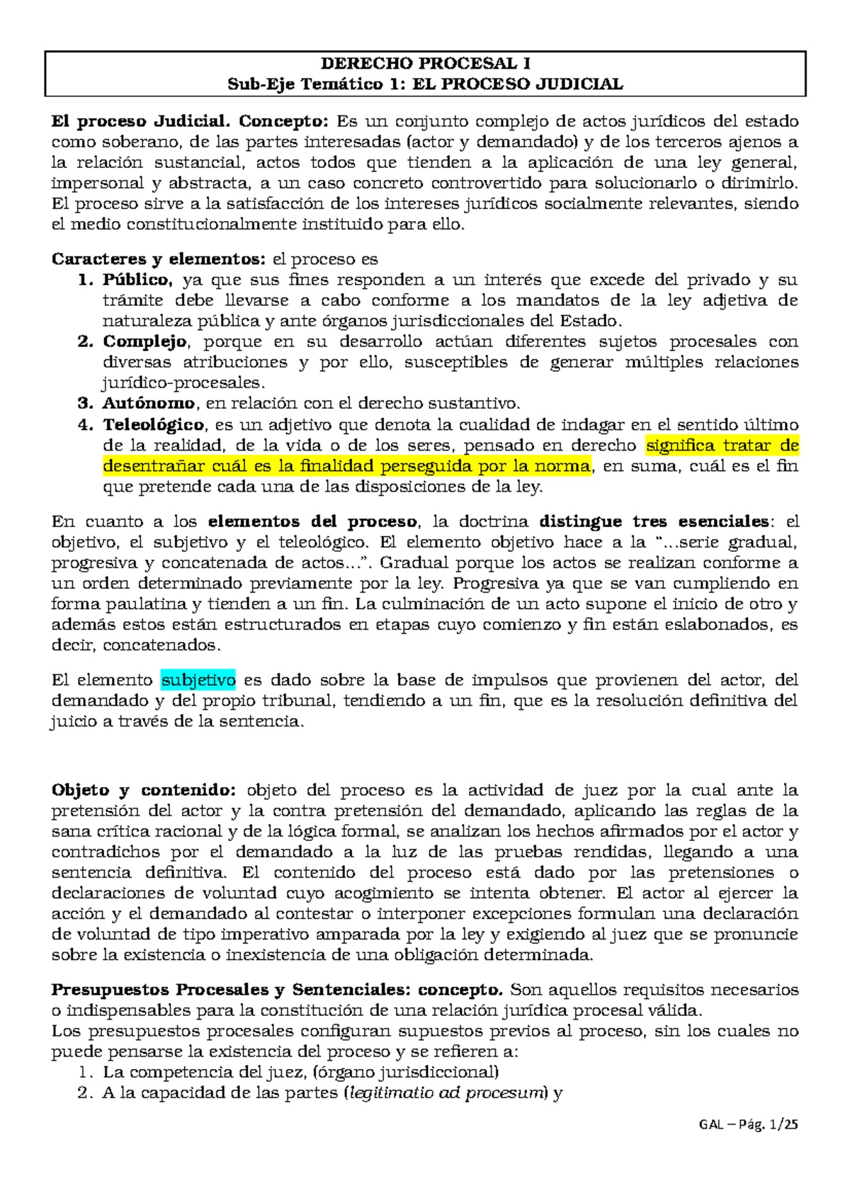 GAL Procesal 2020 - Resumen para rendir EFIP 1 - DERECHO PROCESAL I Sub-Eje Temático 1: EL ...