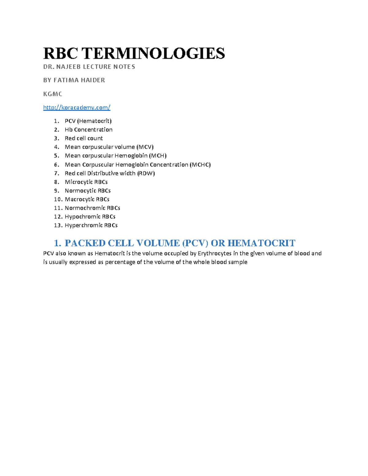 3. RBC Terminologies - RBC TERMINOLOGIES DR. NAJEEB LECTURE NOTES BY ...