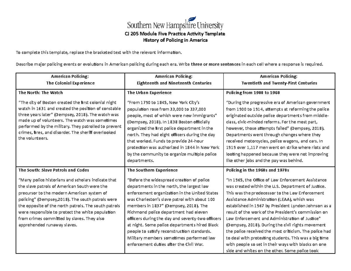 CJ 205 Module Five Practice Activity Template - CJ 205 Module Five ...