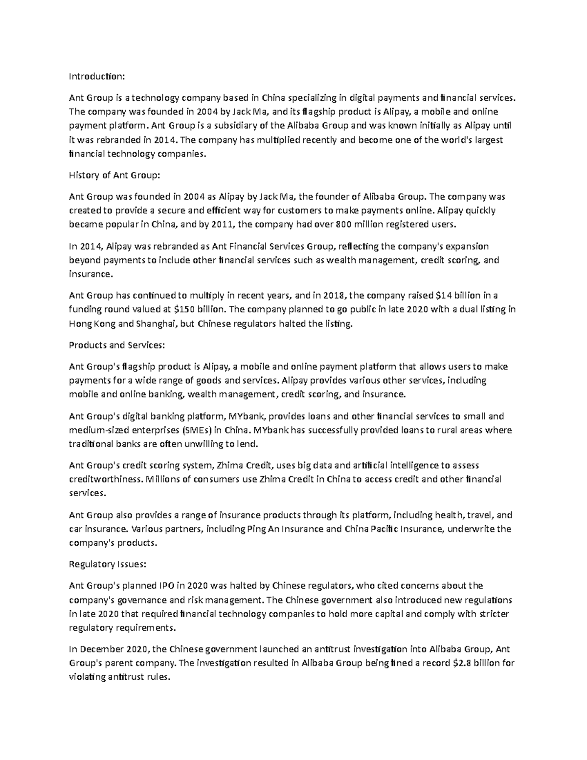 Ant Group 16 - Introduction: Ant Group is a technology company based in ...