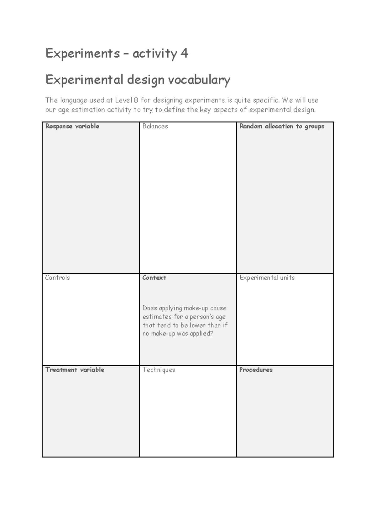 Experiments Activity 4 - Vocabulary - Experiments – activity 4 ...