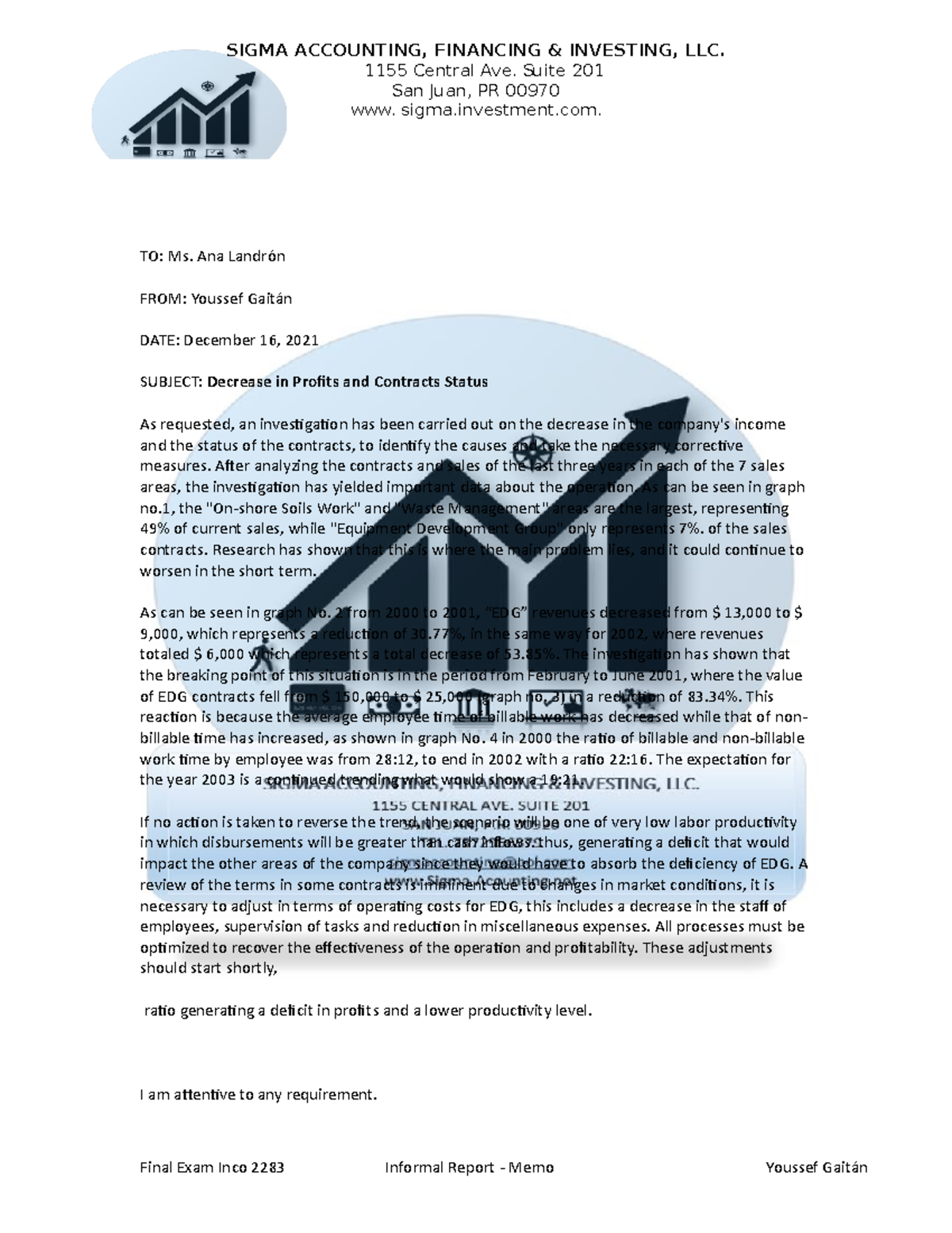 informal report (memo) english for businness - SIGMA ACCOUNTING ...