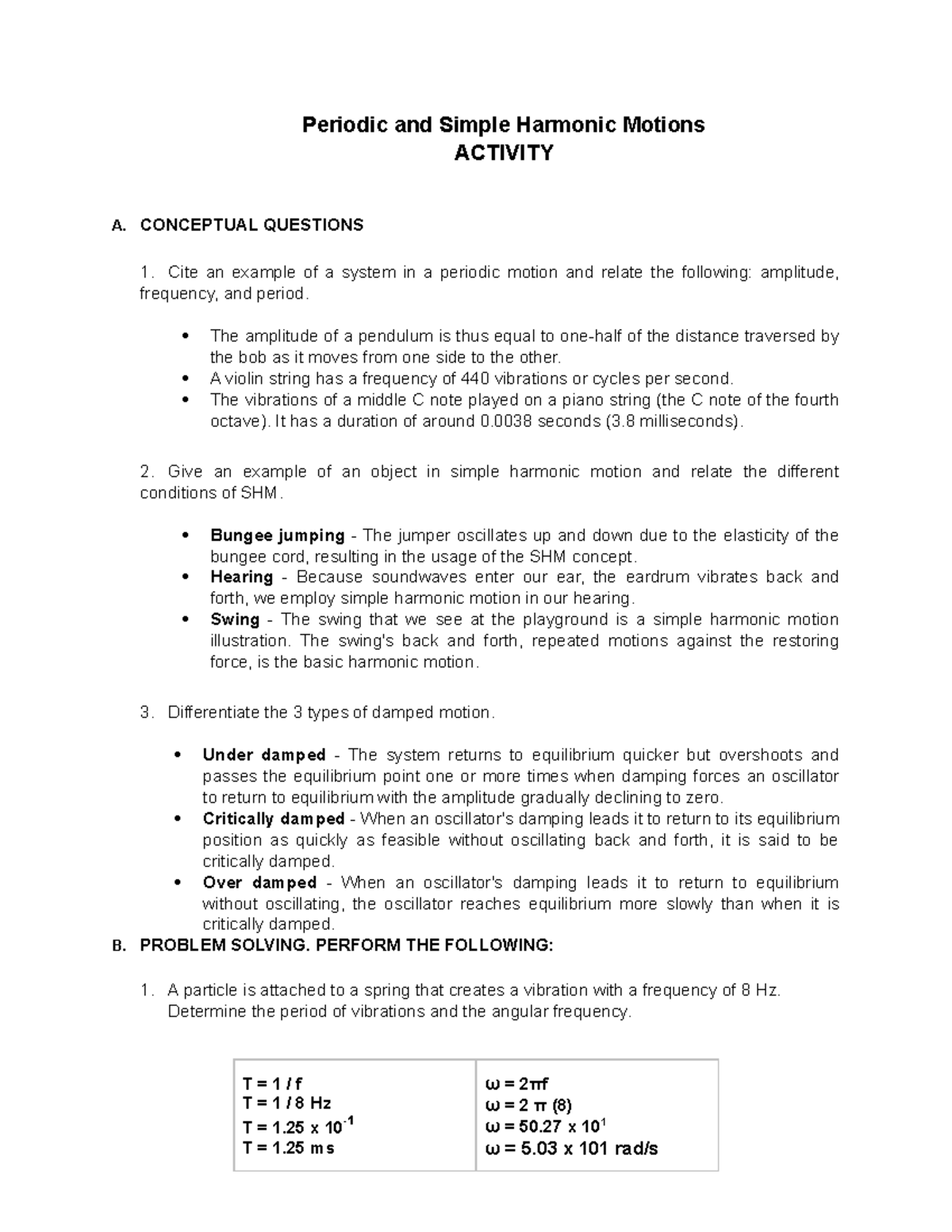 Activity (periodic motion) - Periodic and Simple Harmonic Motions ...
