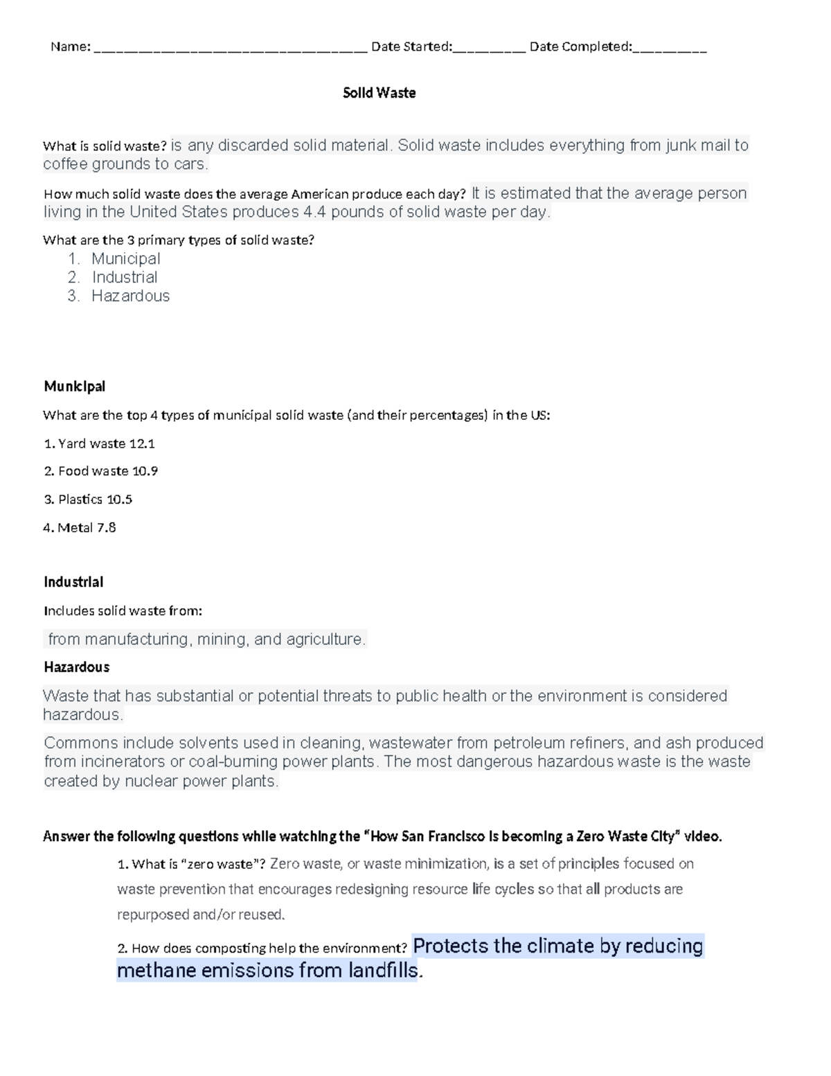 EV4.b Waste Management - Student Notes - Name ...
