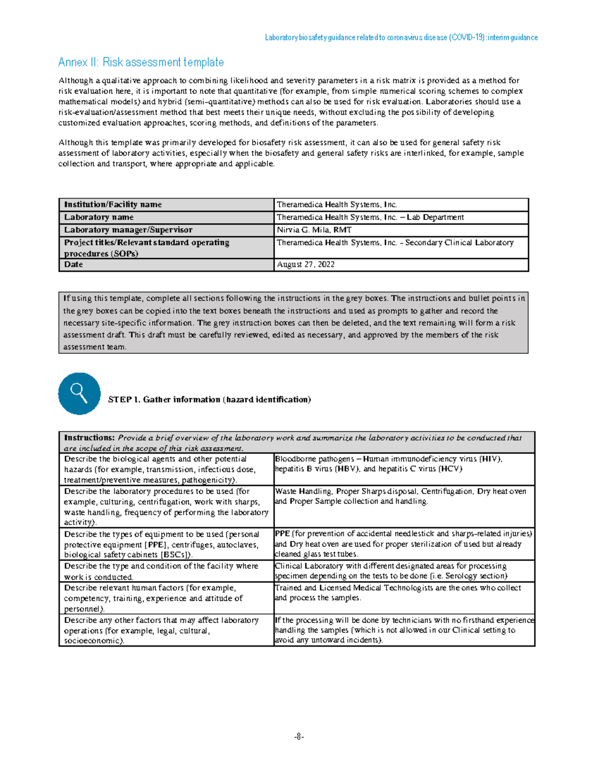 WHO Risk Assessment Template - Annex 2 - Annex II: Risk assessment ...