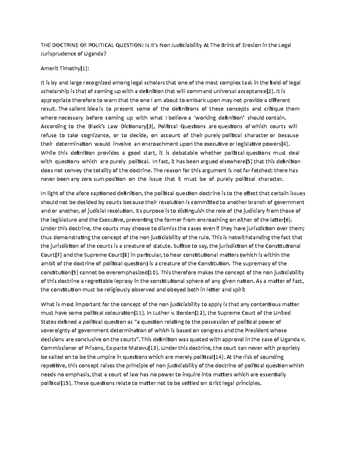 THE Doctrine OF Political Question - THE DOCTRINE OF POLITICAL QUESTION ...