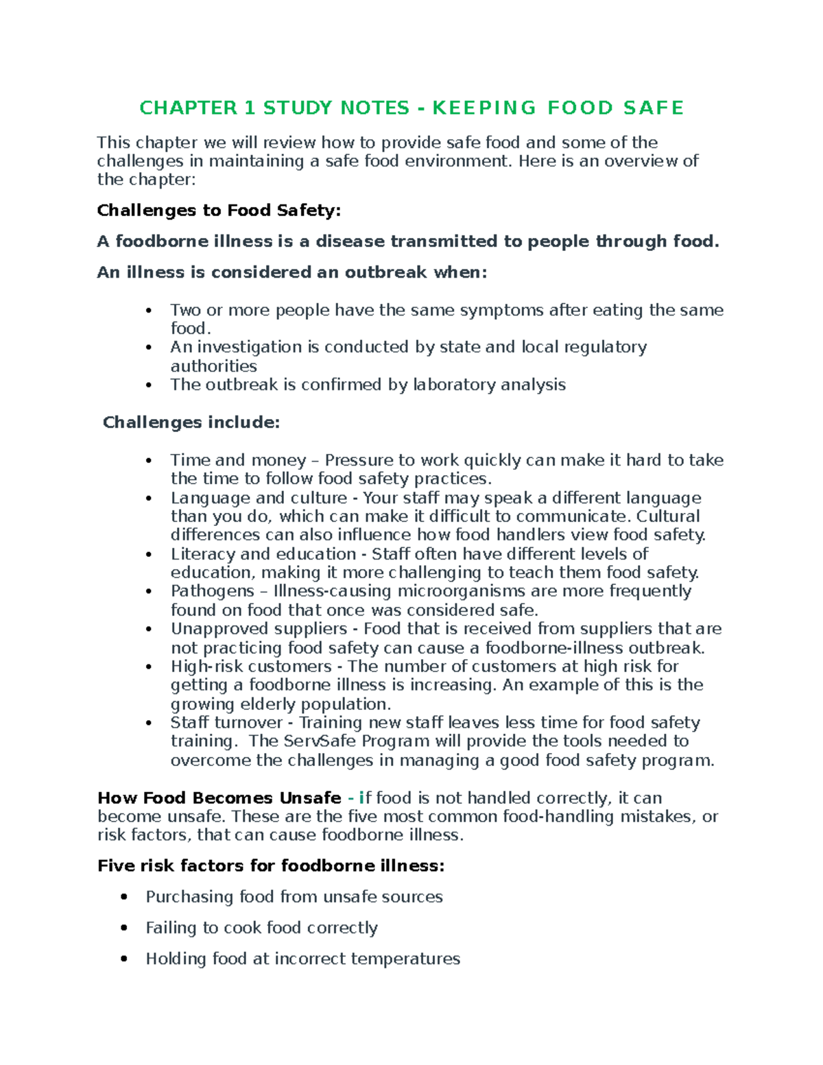 Chapter 1 Study Notes - CHAPTER 1 STUDY NOTES - K E E P I N G F O O D S ...