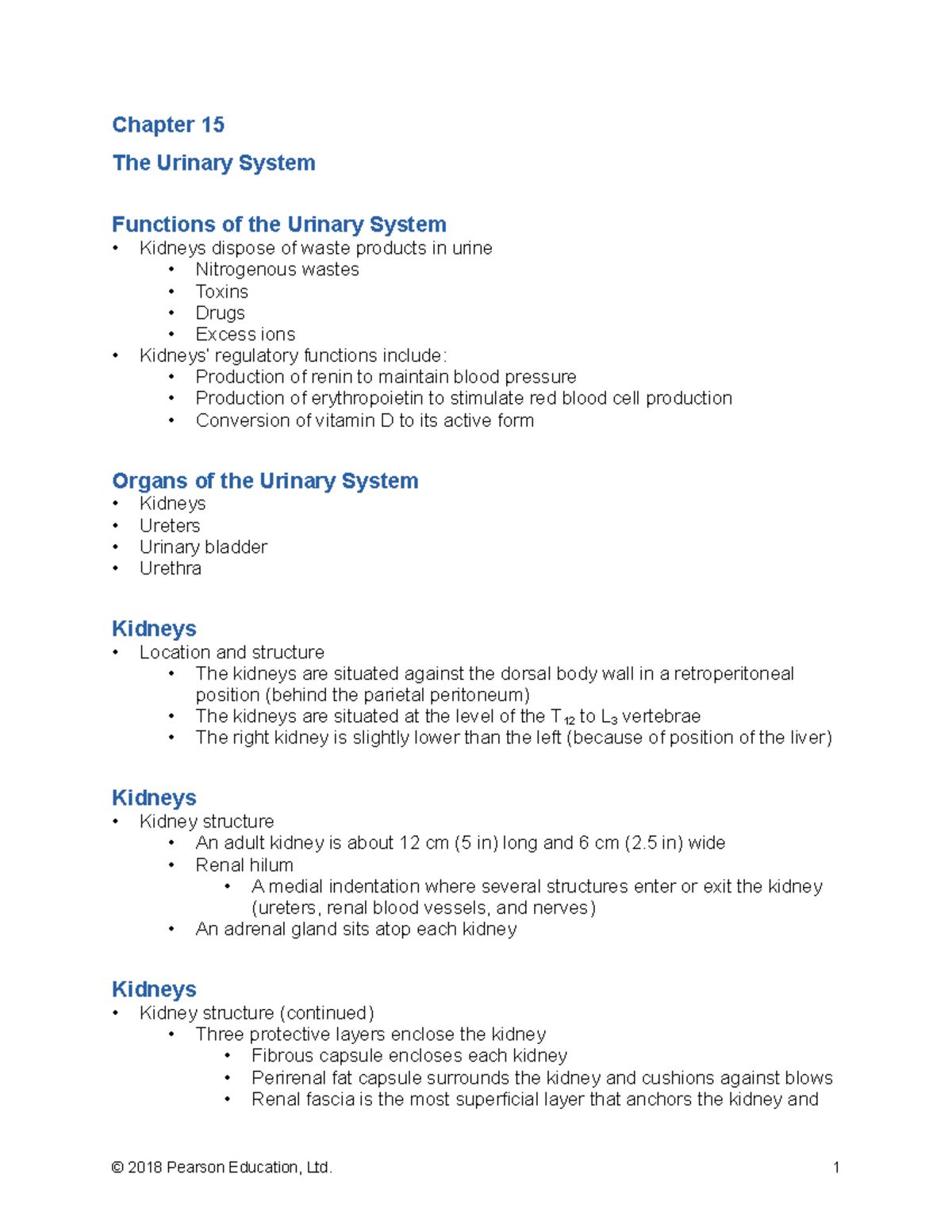 Chapter 15 The Urinary System - Chapter 15 The Urinary System Functions ...