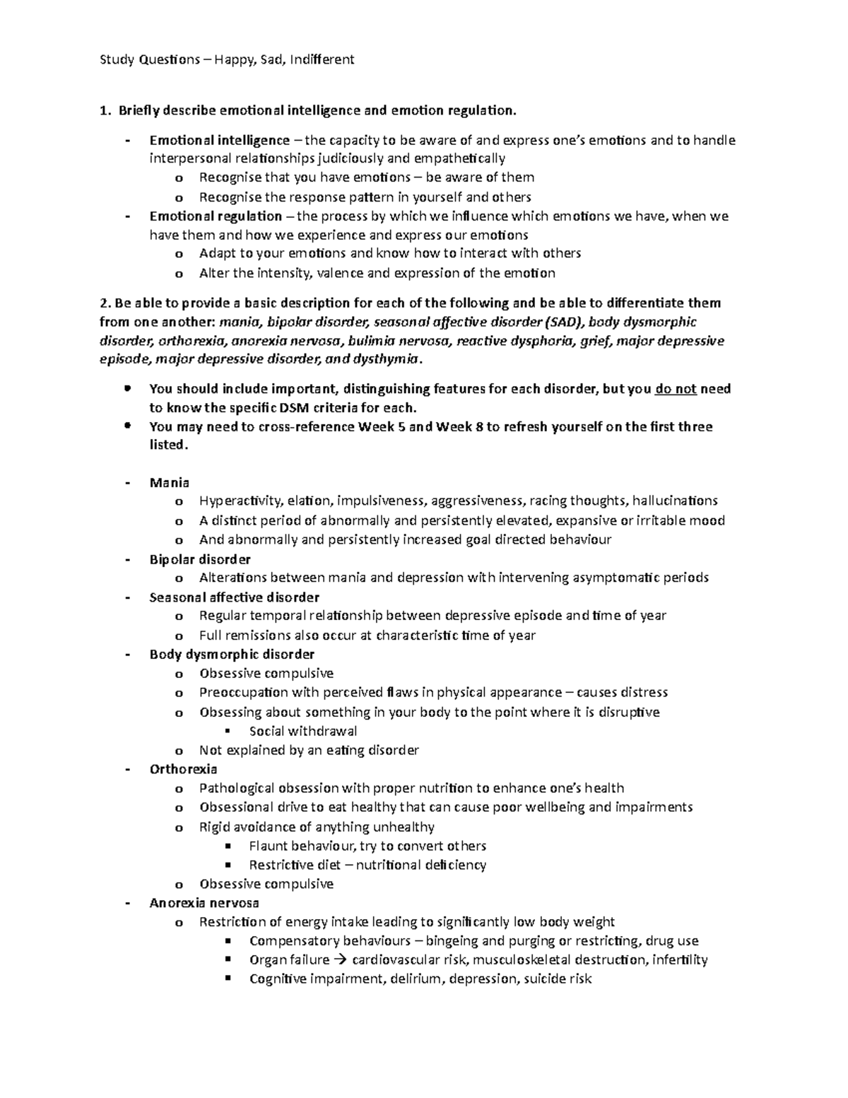 Emotion study questions - Briefly describe emotional intelligence and ...