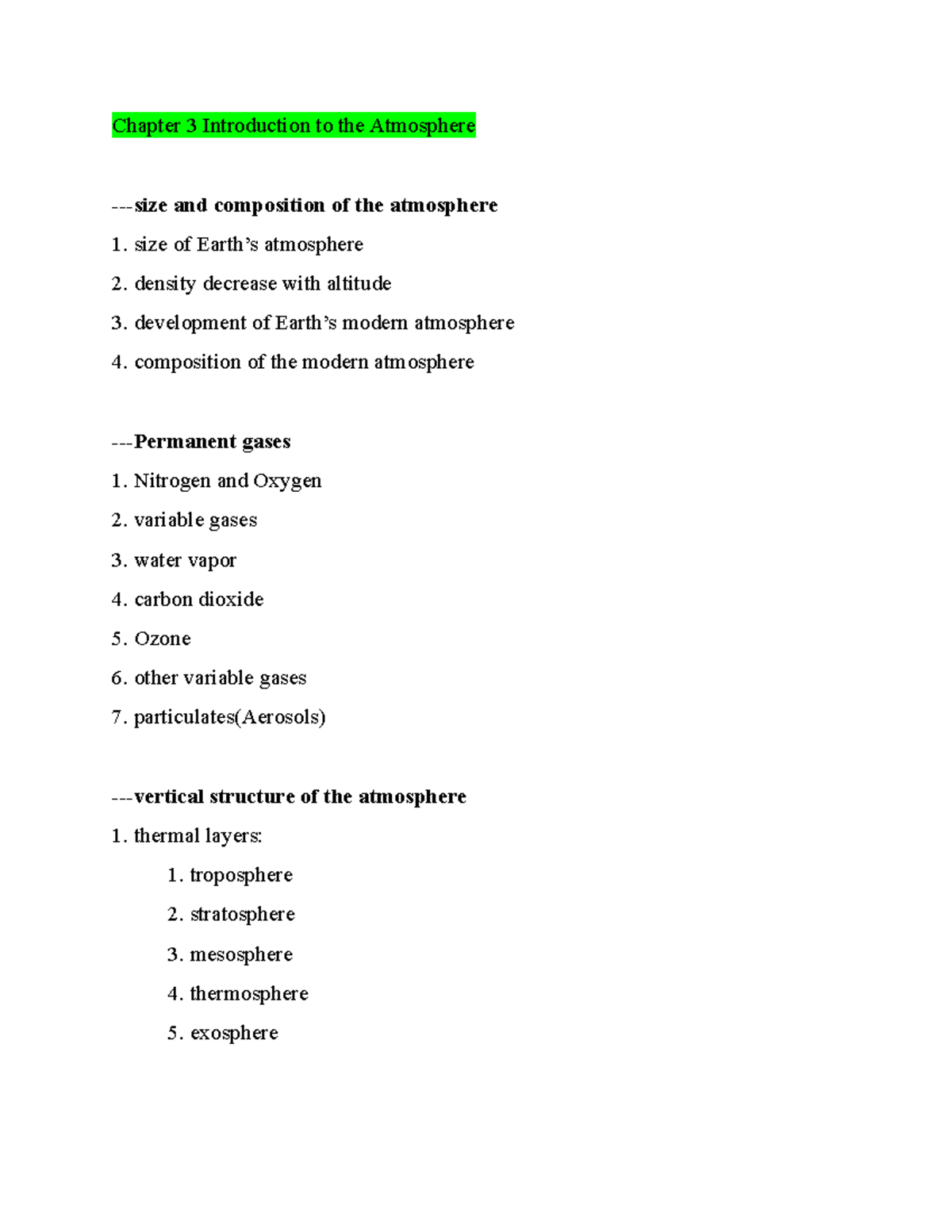 Chapter 3 Introduction to the Atmosphere - Chapter 3 Introduction to ...