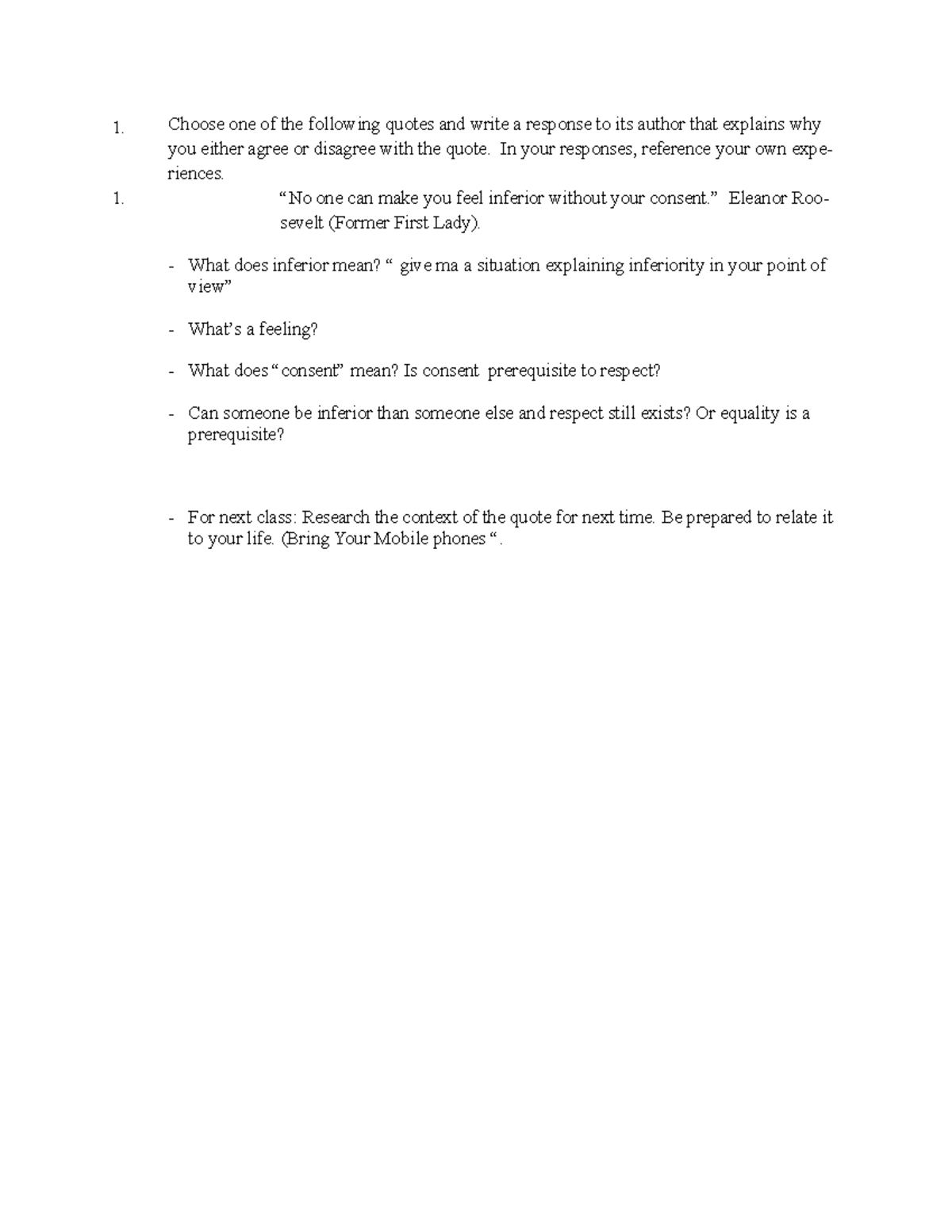 Respect-template - Choose one of the following quotes and write a ...