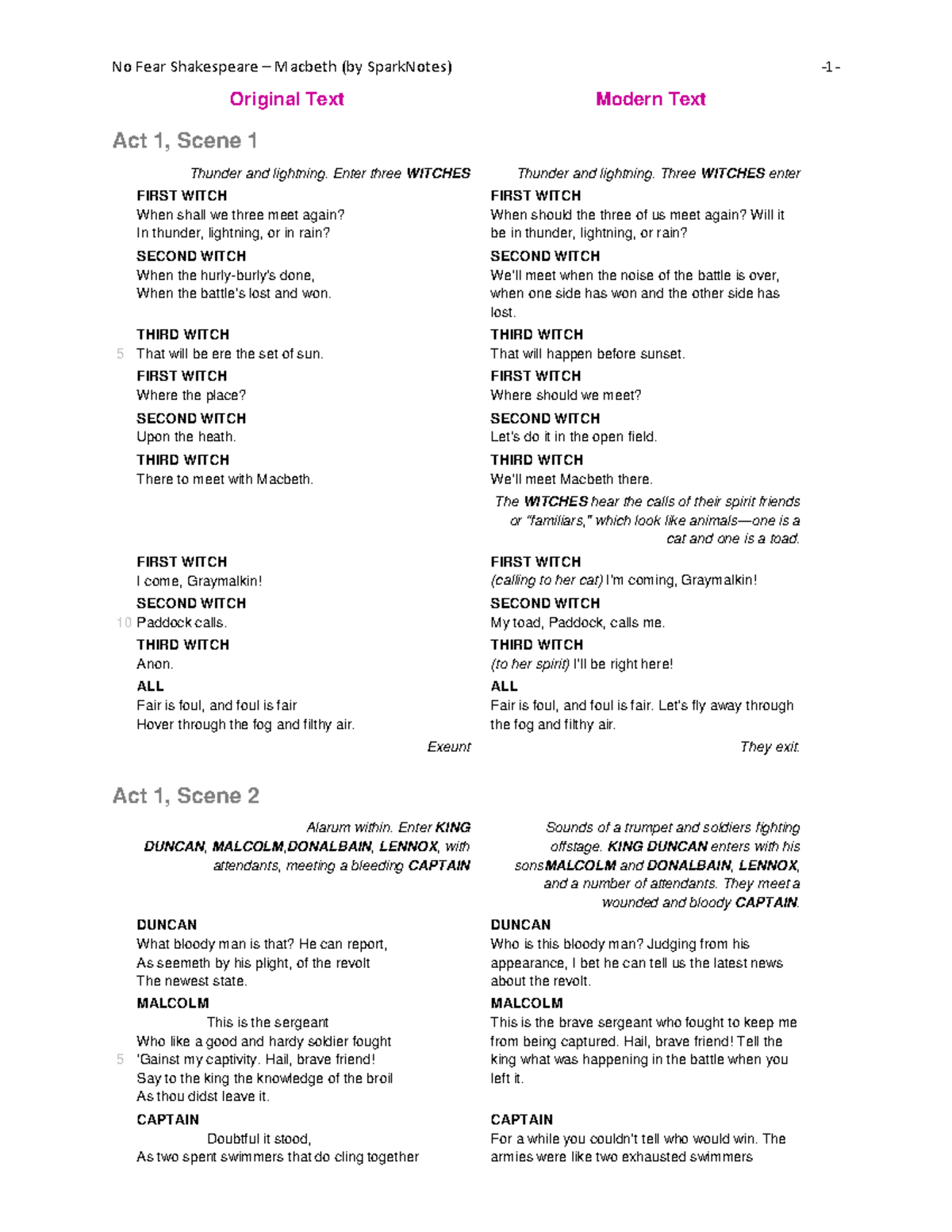 Copy of Macbeth - No Fear Script - Modern Text with Original - Original ...