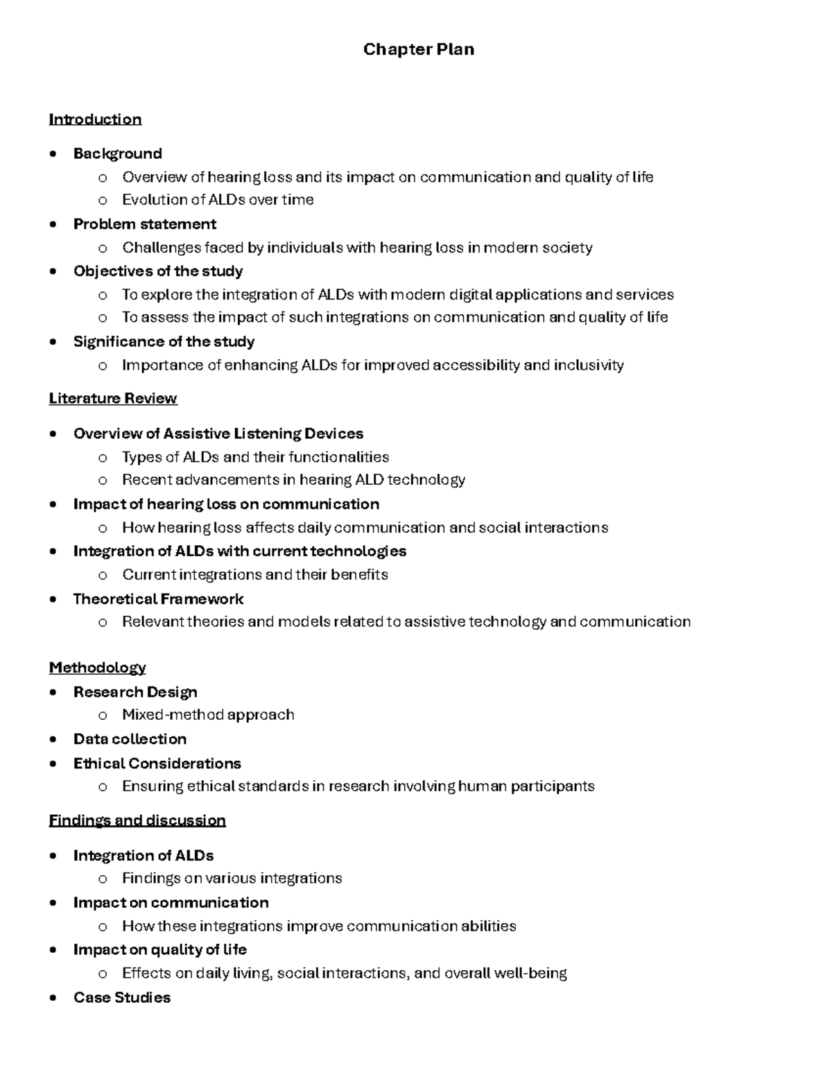 Chapter Plan for research - Chapter Plan Introduction Background o ...