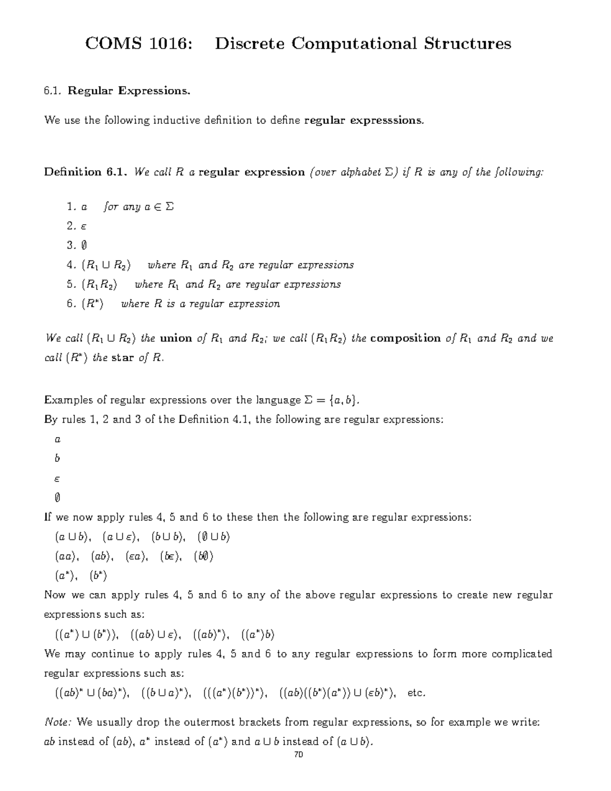 Dcs Lecture 12 Coms 1016 Discrete Computational Structures 6 Regular Expressions We Use The 