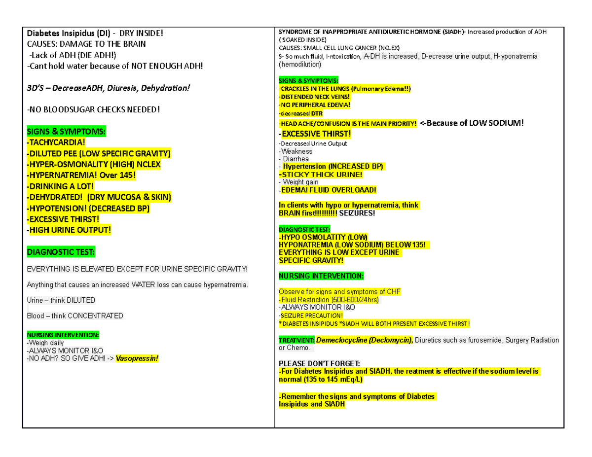 Diabetes Insipidus - Key terms to study - Diabetes Insipidus (DI) - DRY ...