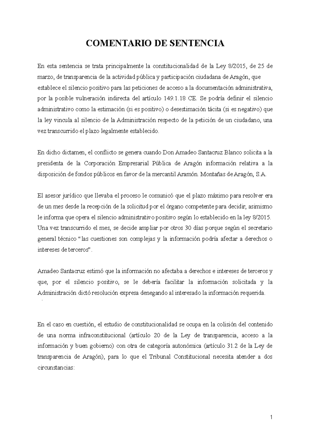 2ª práctica Admin - Profesor García Macho - COMENTARIO DE SENTENCIA En ...