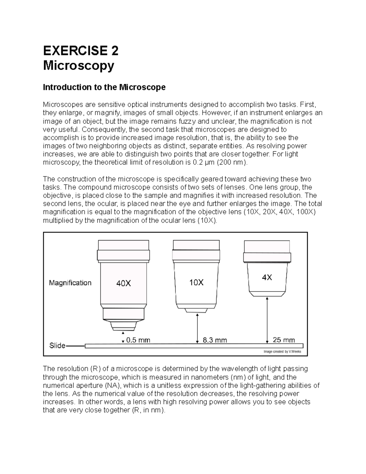 Exercise 2 pre lab reading - EXERCISE 2 Microscopy Introduction to the Microscope Microscopes ...