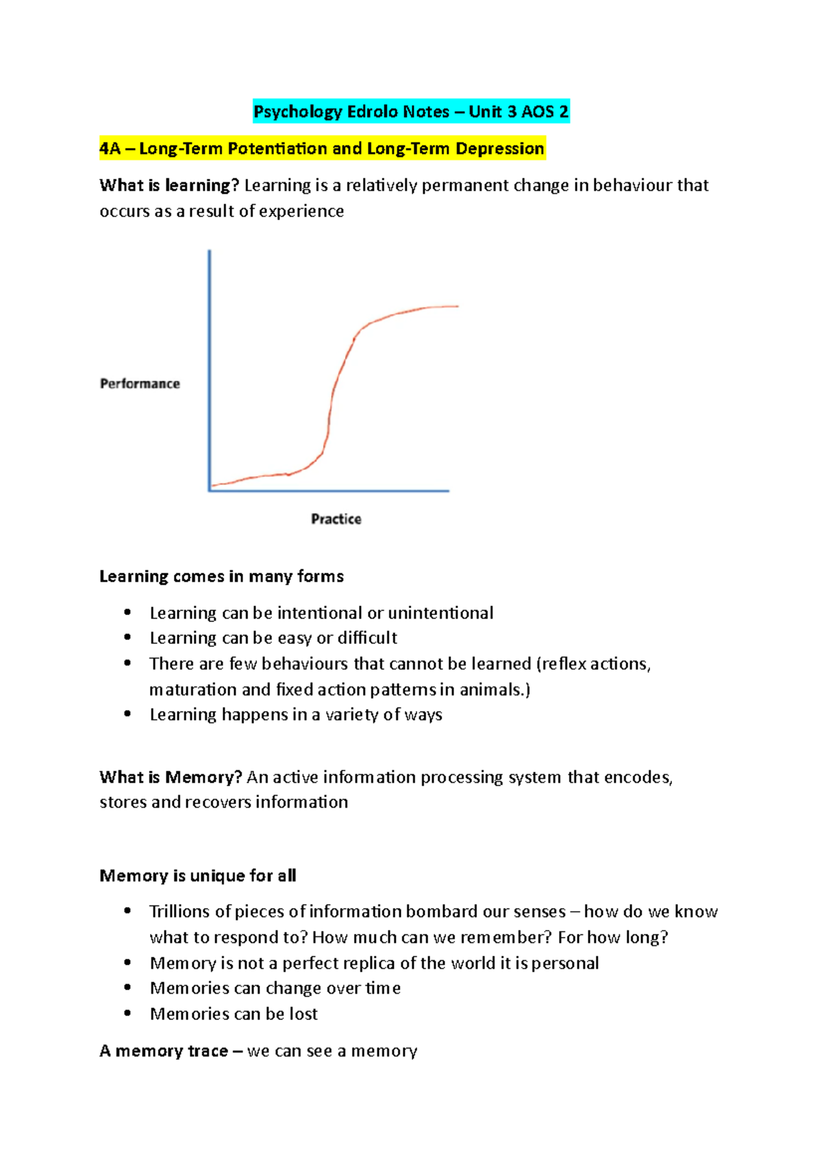 Psychology Edrolo Notes - ) Learning happens in a variety of ways What ...