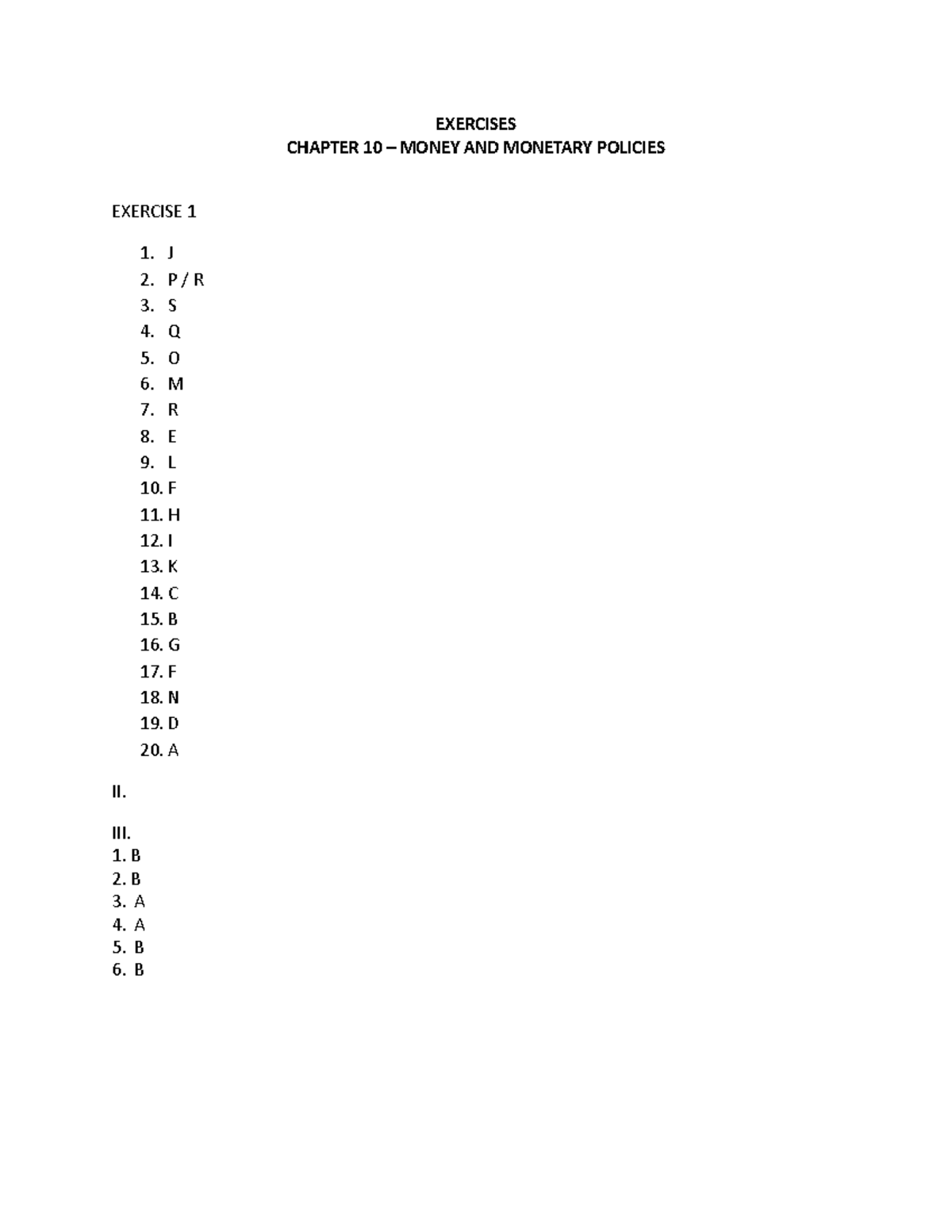 Chapter 10 - Money and Monetary Policies - EXERCISES CHAPTER 10 – MONEY ...