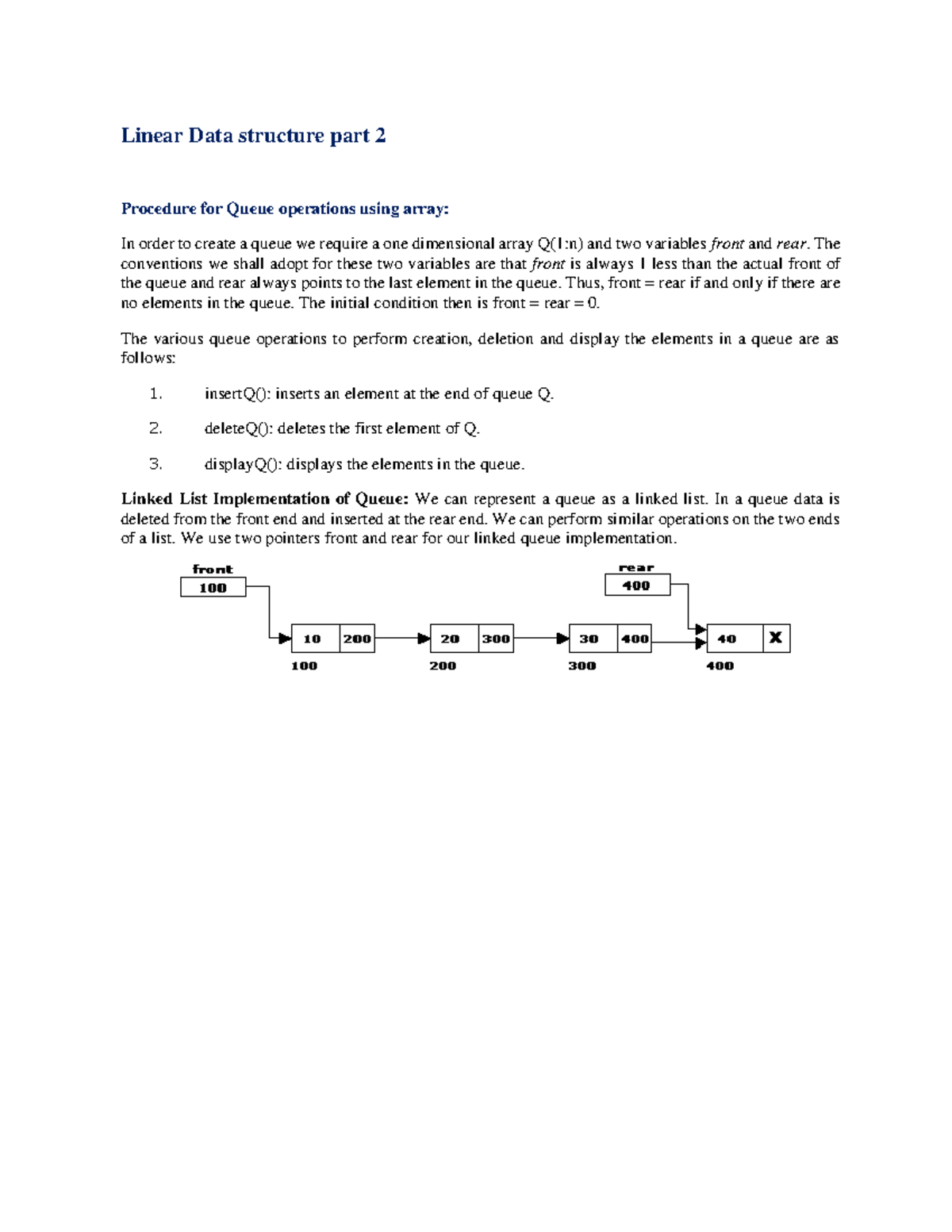 Linear Data Structure Part 2 The Conventions We Shall Adopt For These Two Variables Are That