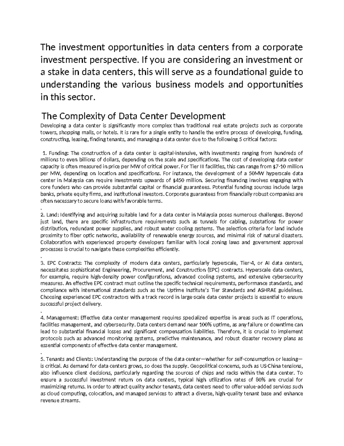 The Complexity of Data Center Development. Aug 24 - The investment ...
