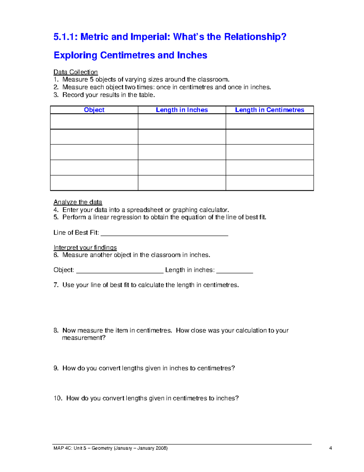 Measurement task imperial and metric - 5.1: Metric and Imperial: What’s ...