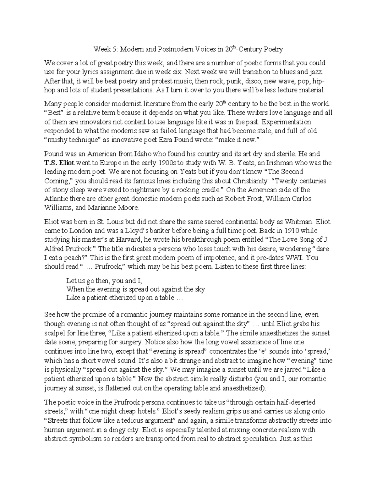 Week 5 - Modern & Postmodern Voices - Week 5: Modern and Postmodern ...