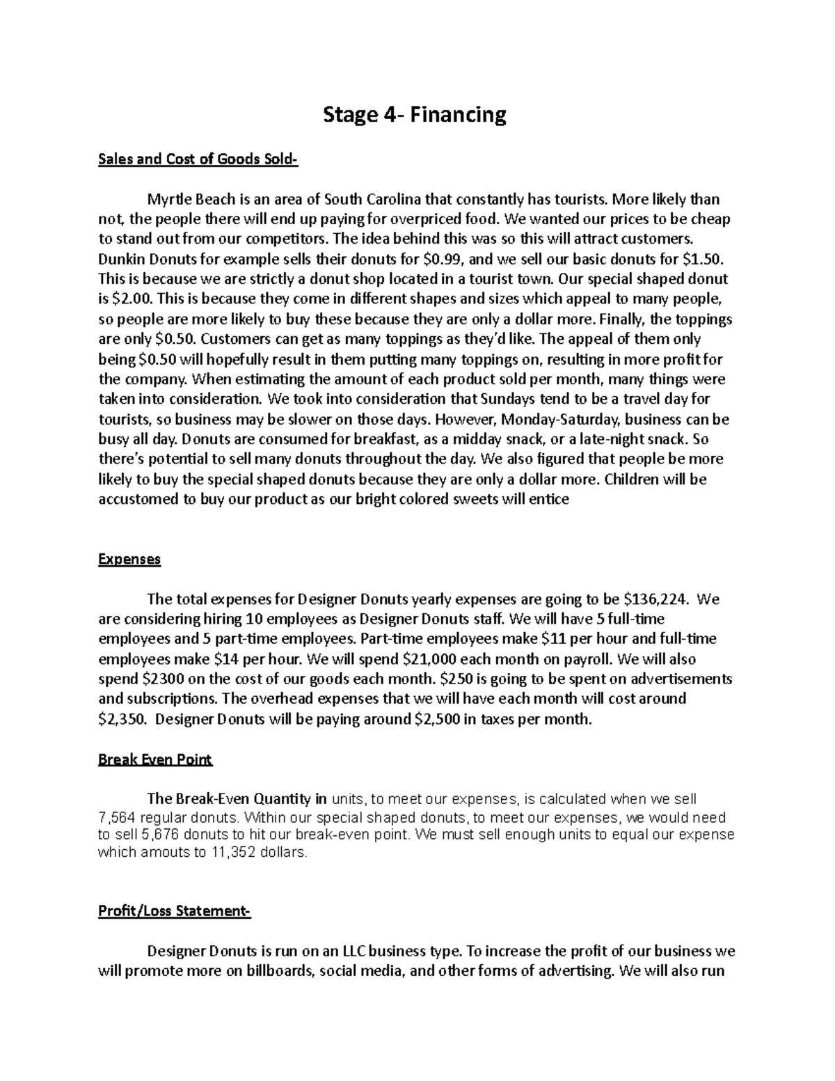 Business write up - Stage 4- Financing Sales and Cost of Goods Sold ...