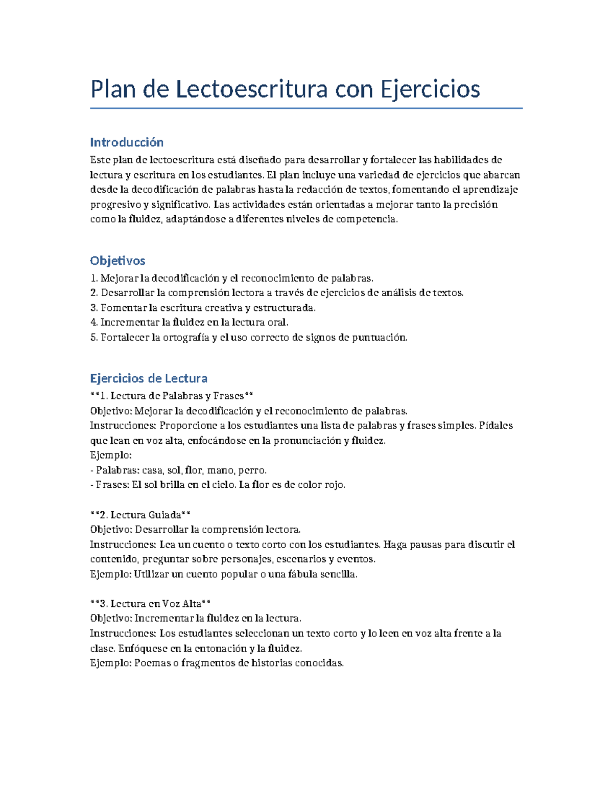 Plan de Lectoescritura Con Ejercicios - Plan de Lectoescritura con ...