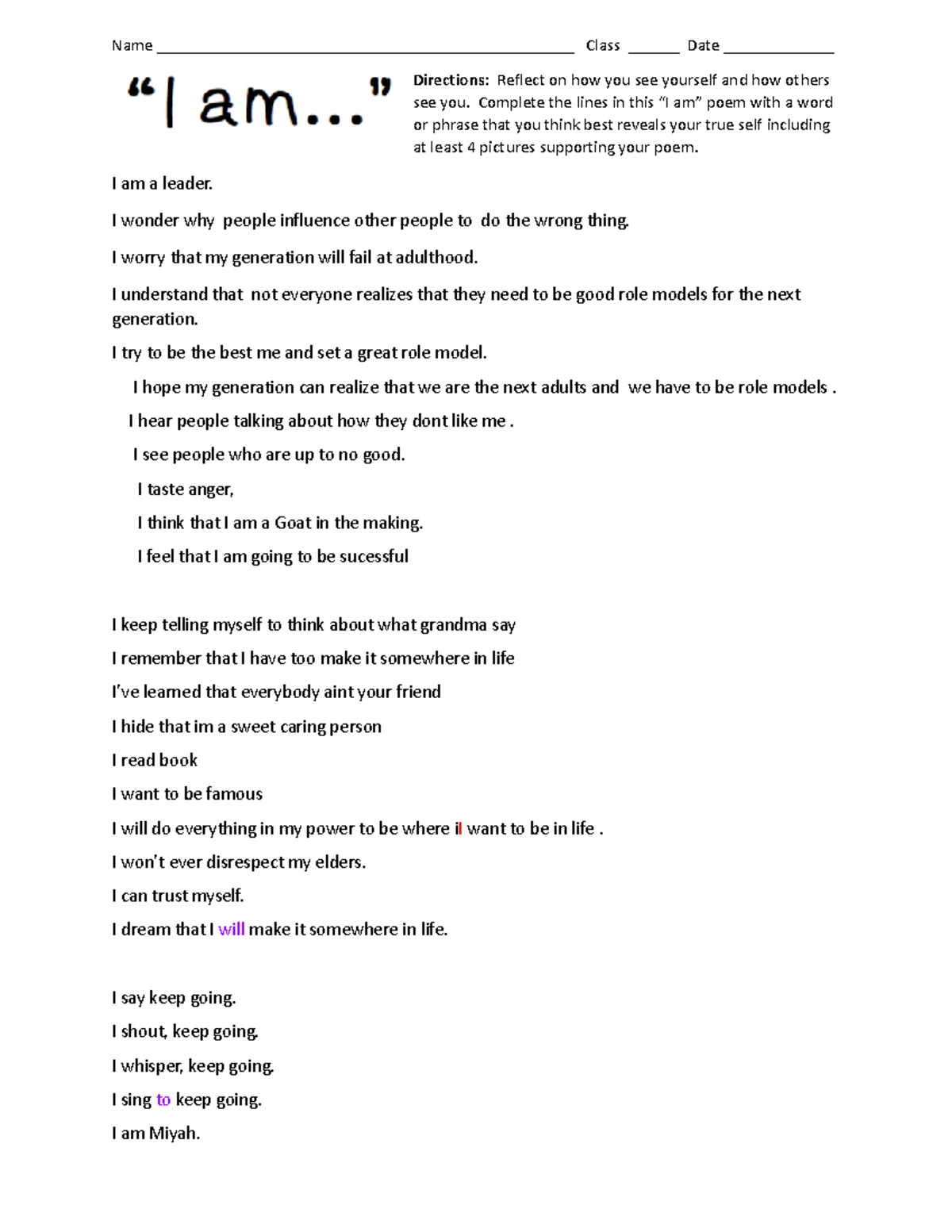 Sha'Miyah Hoskins - 117 I AM Poem - 8465456 - Name