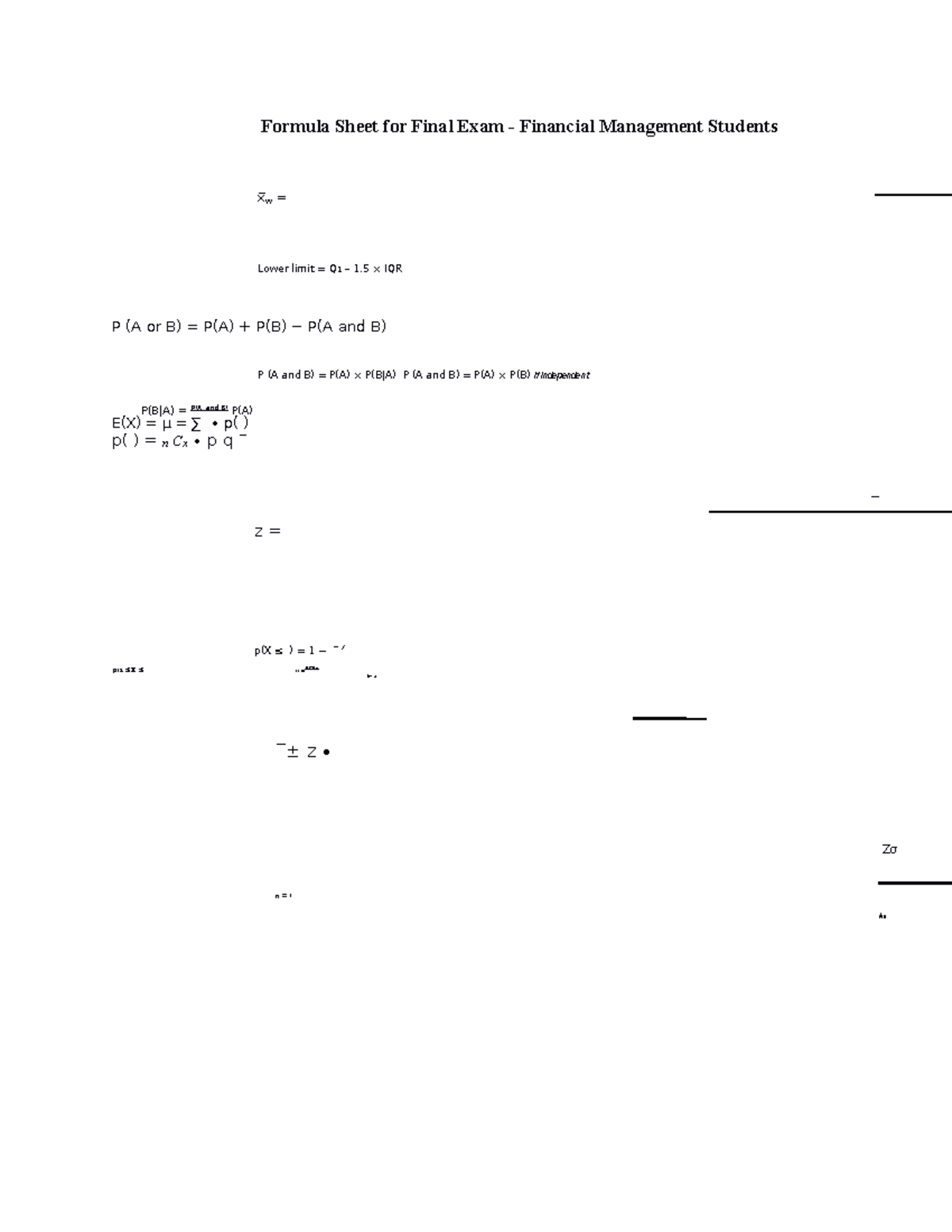 Practical Materials OPMT - Formula Sheet for Final Exam - Financial ...