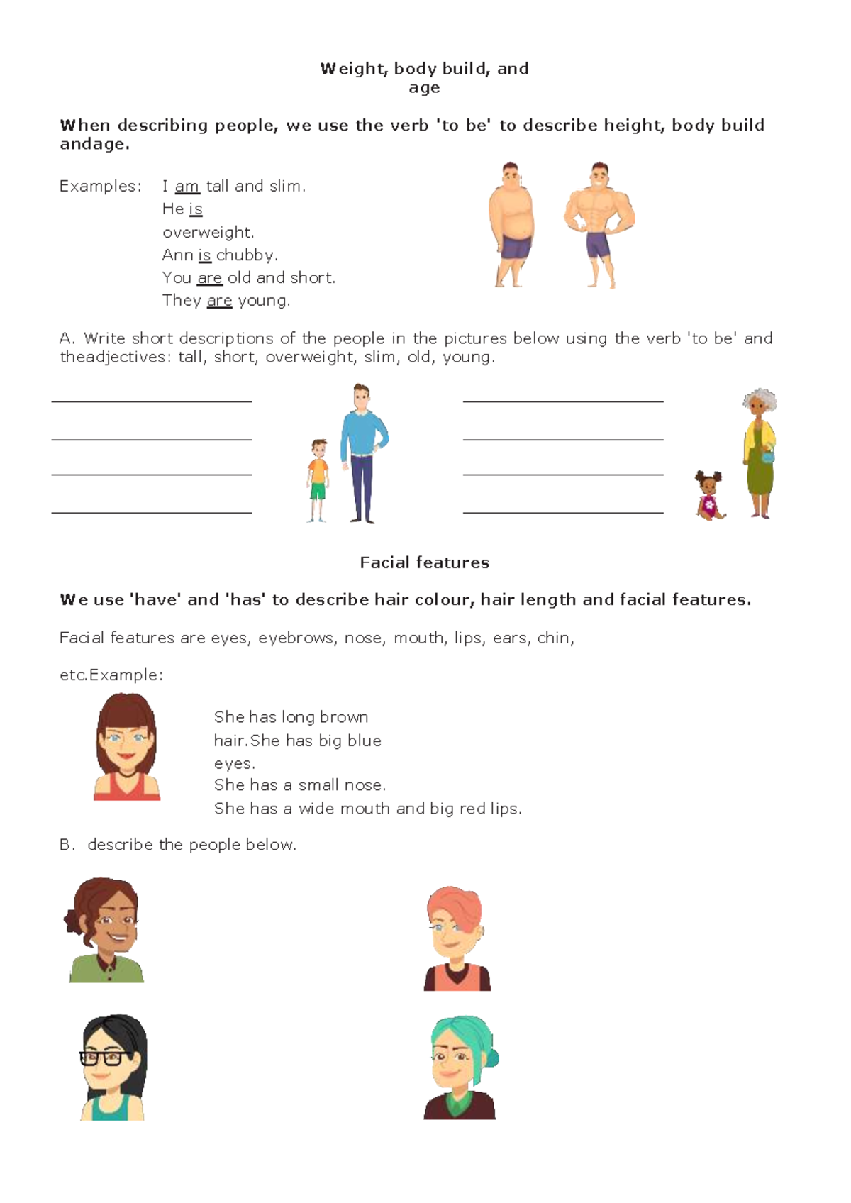 Possessive adjective + describing people - E S L / E F L R E S O U R C ...