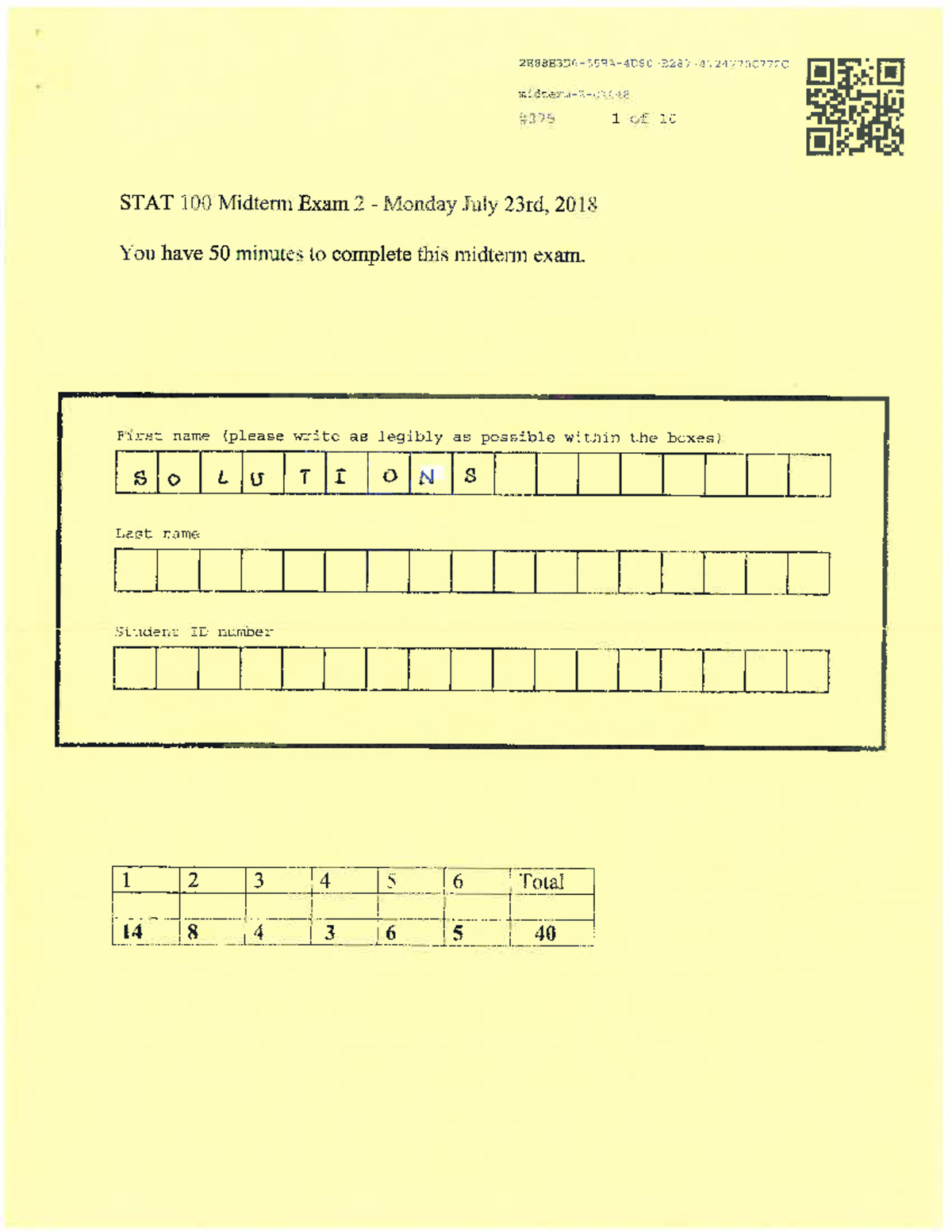 Midterm Exam 2 Solutions 2e88e3567 Essa 41380 Stat 100 Midterm Exam 2 — Monday July 23rd