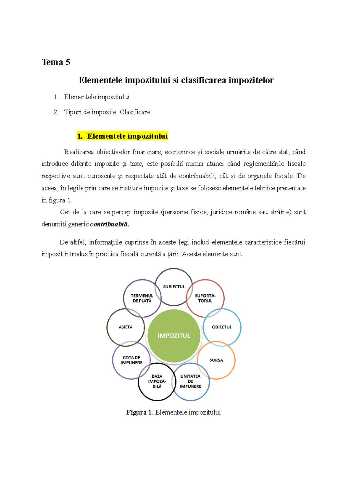 Tema 5- Elementele impozitului. Clasificare impozite - Tema 5 ...