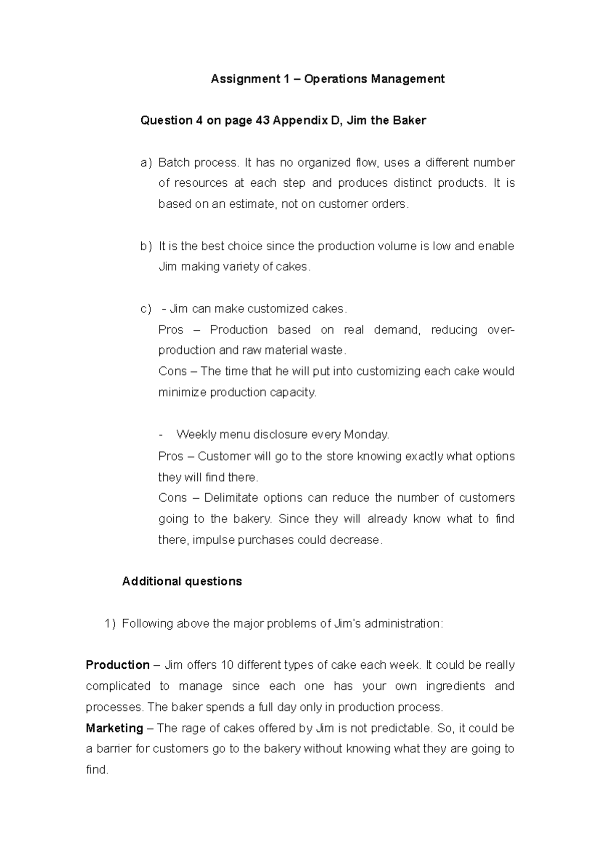 Assignment 1 – Operations Management - Assignment 1 – Operations Management Question 4 on page ...